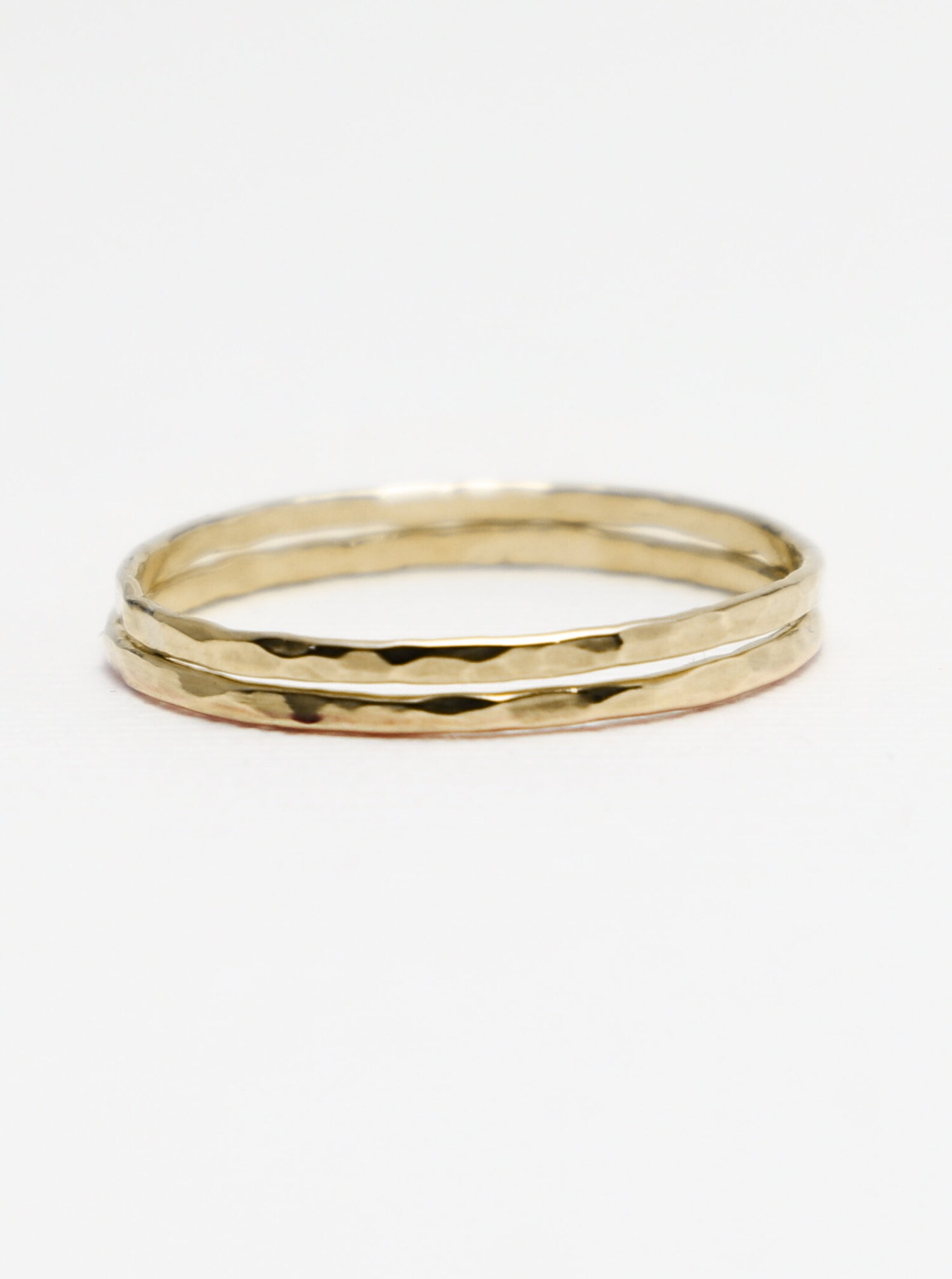 Thin Gold Hammered Ring Set of 2 Simple Gold Rings for Women - Etsy