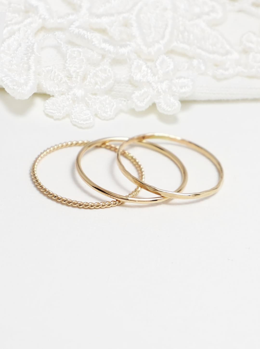 Super Thin Gold Ring Set of 3, Gold Rings for Women, Hammered, Twist ...