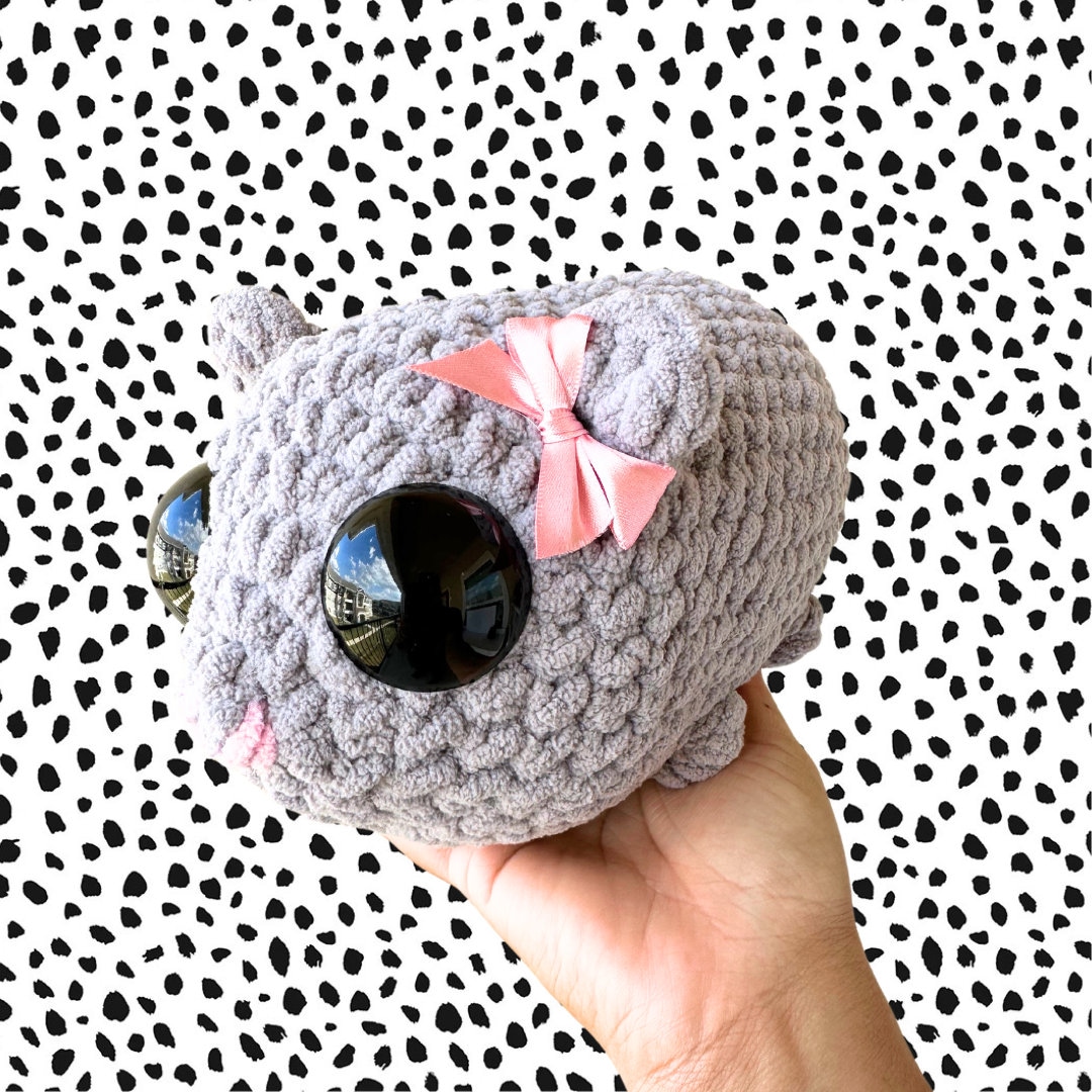 Sad Hamster Crochet Plush Meme Gray Hamster With Pink Bow Crochet ...