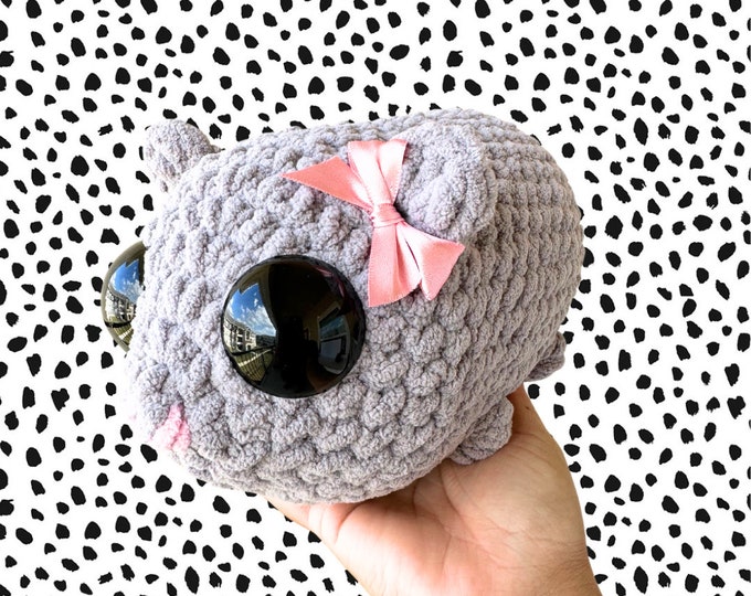 Sad Hamster Crochet Plush | Meme Gray Hamster With Pink Bow Crochet ...