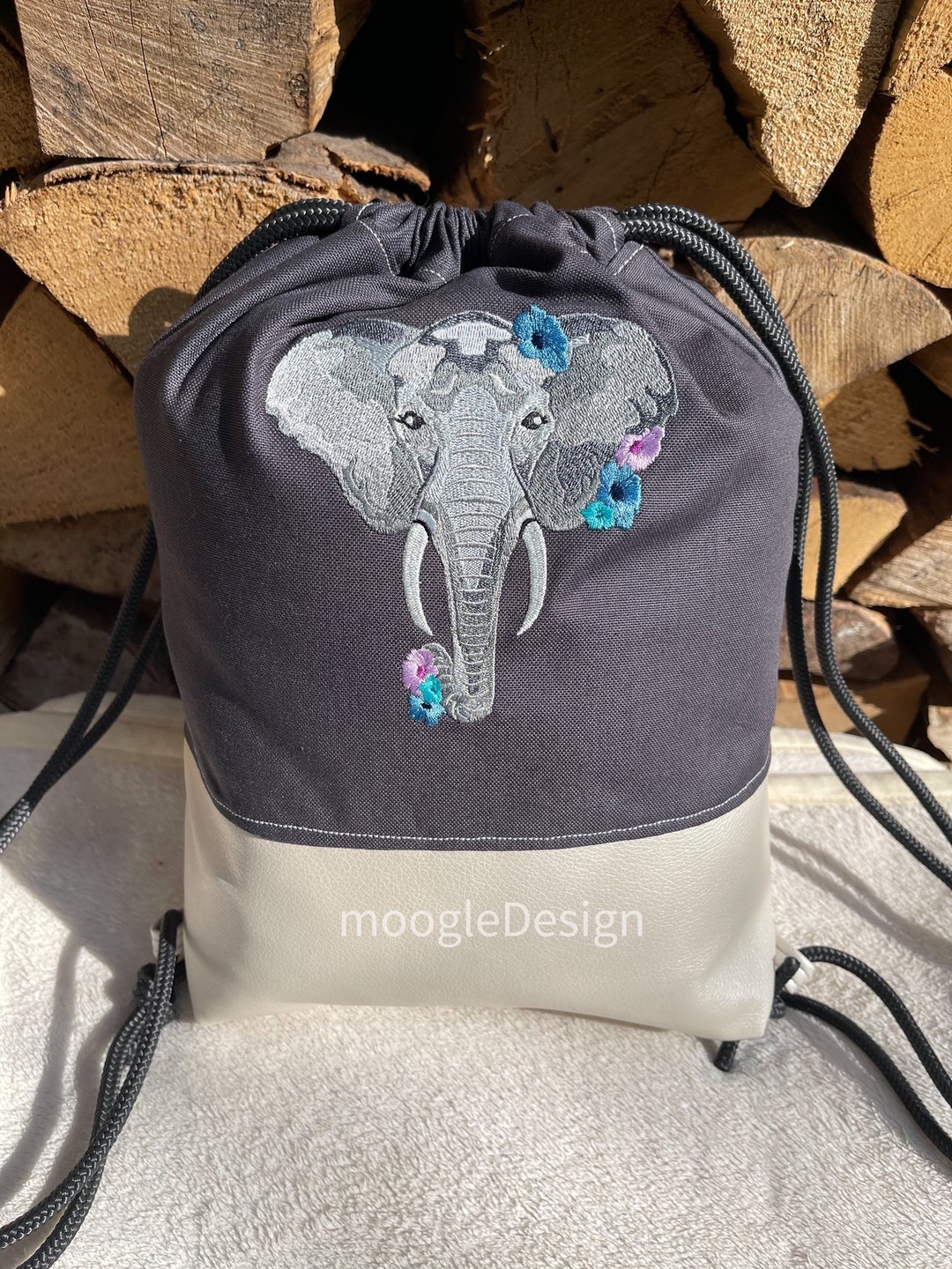 Gym Bag / Backpack / Canvas and Faux Leather 'elephant' - Etsy