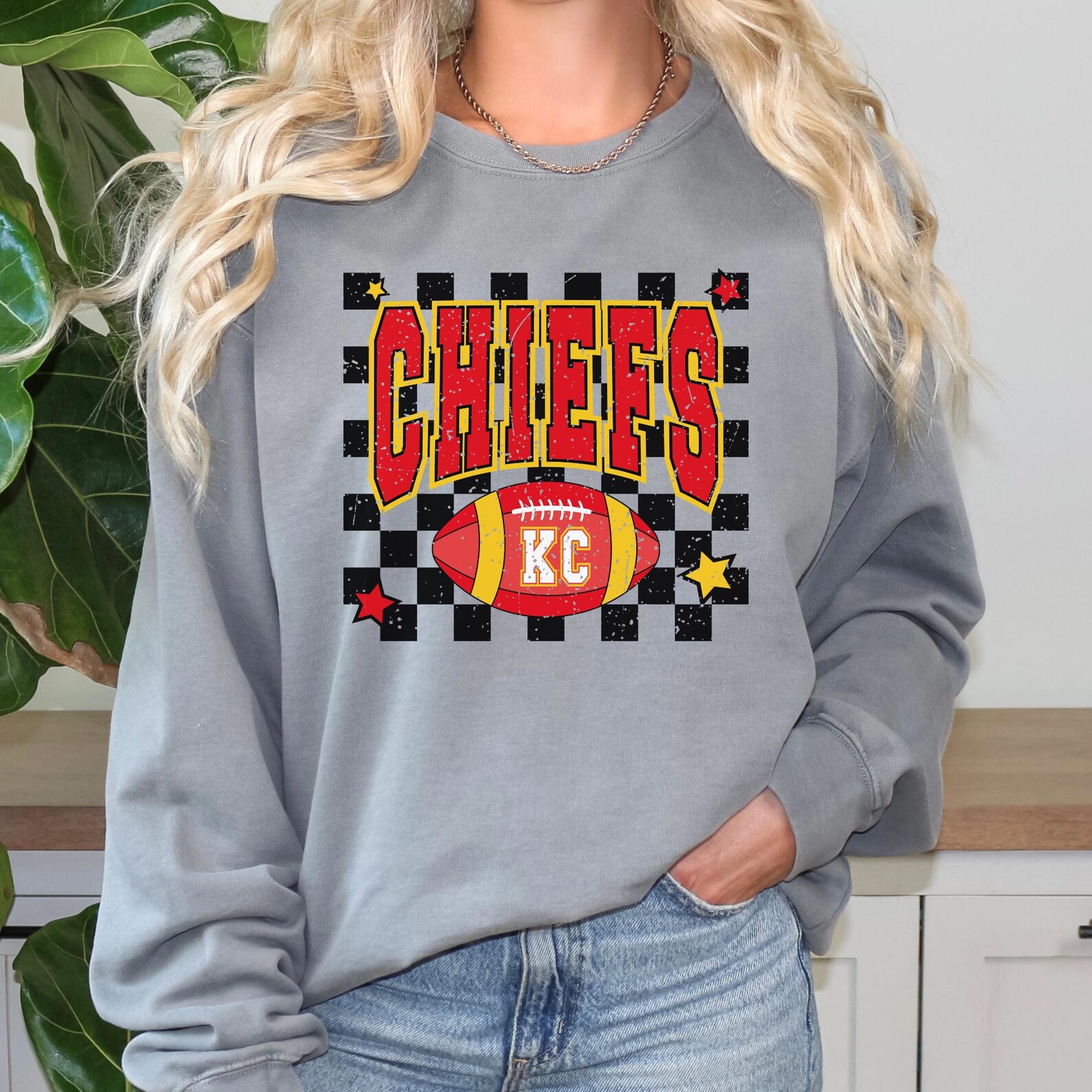KC Chiefs Shirt Cozy KC Football Shirt With Distressed Print Kansas ...