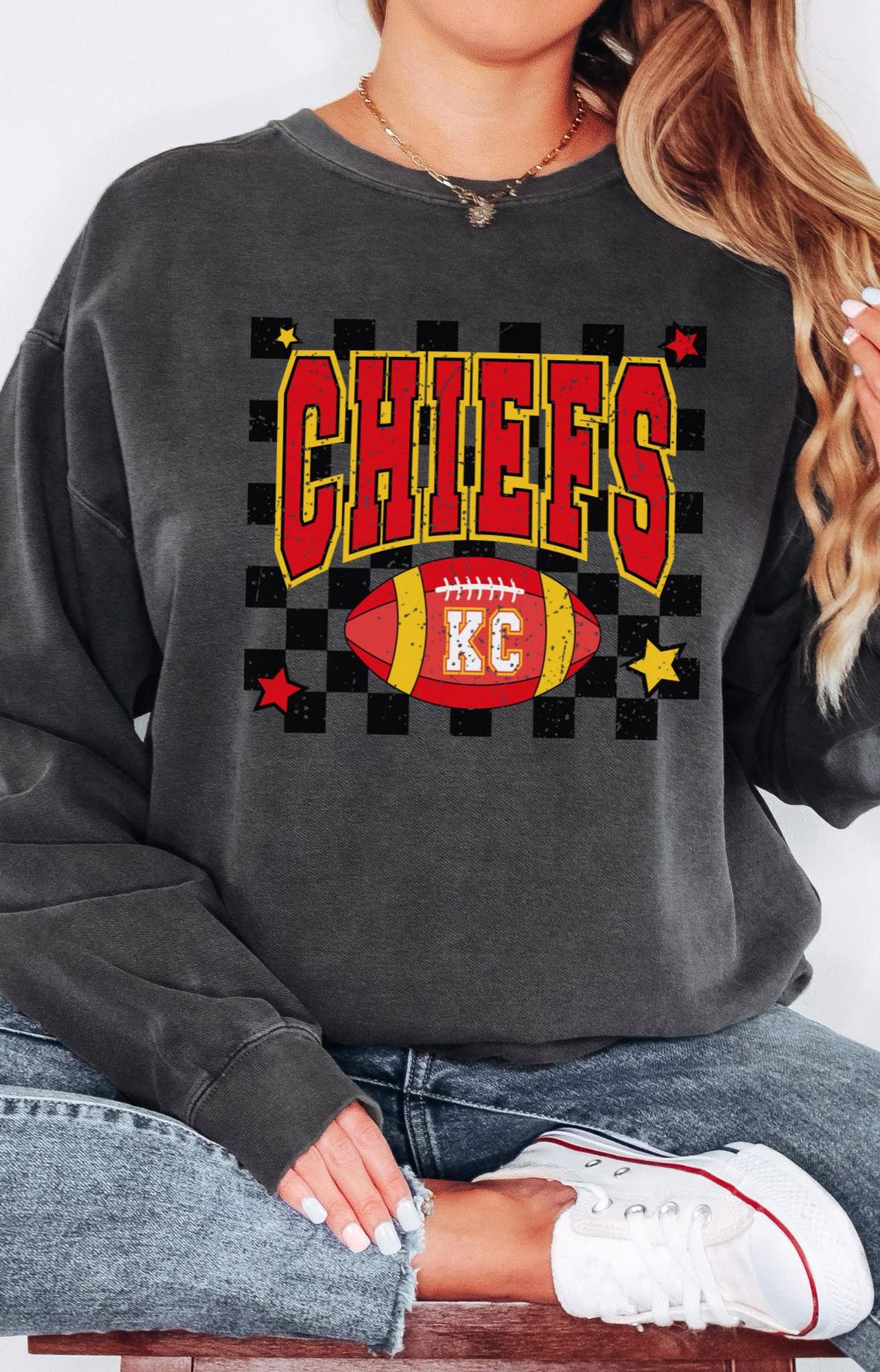 KC Chiefs Shirt Cozy KC Football Shirt With Distressed Print Kansas ...