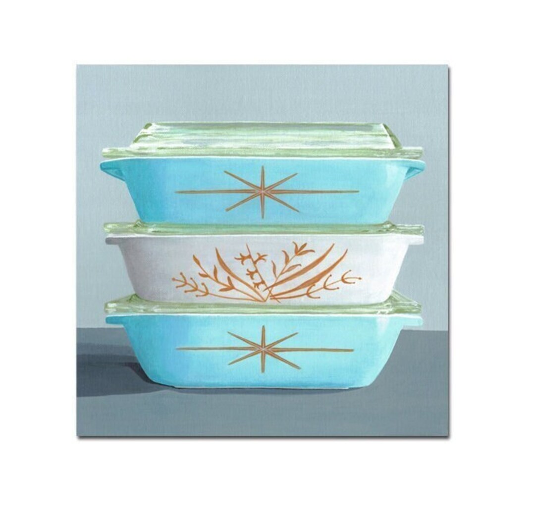 3x3 to 16x16 Print of Pyrex Painting, Aqua Wall Art Prints, Retro ...