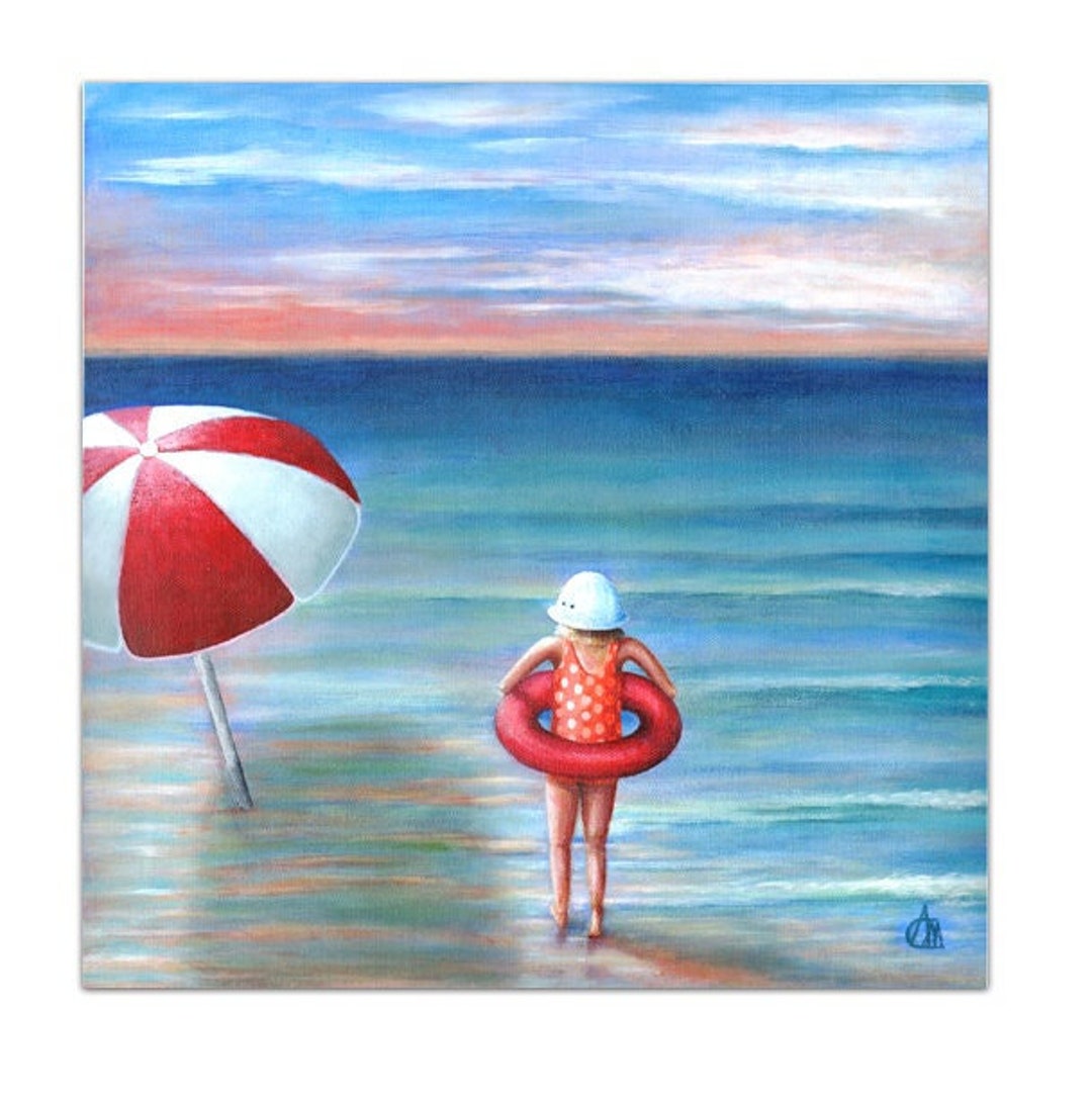 Art Prints 3x3 to 20x20, Coastal Wall Art of Child at the Shore With ...