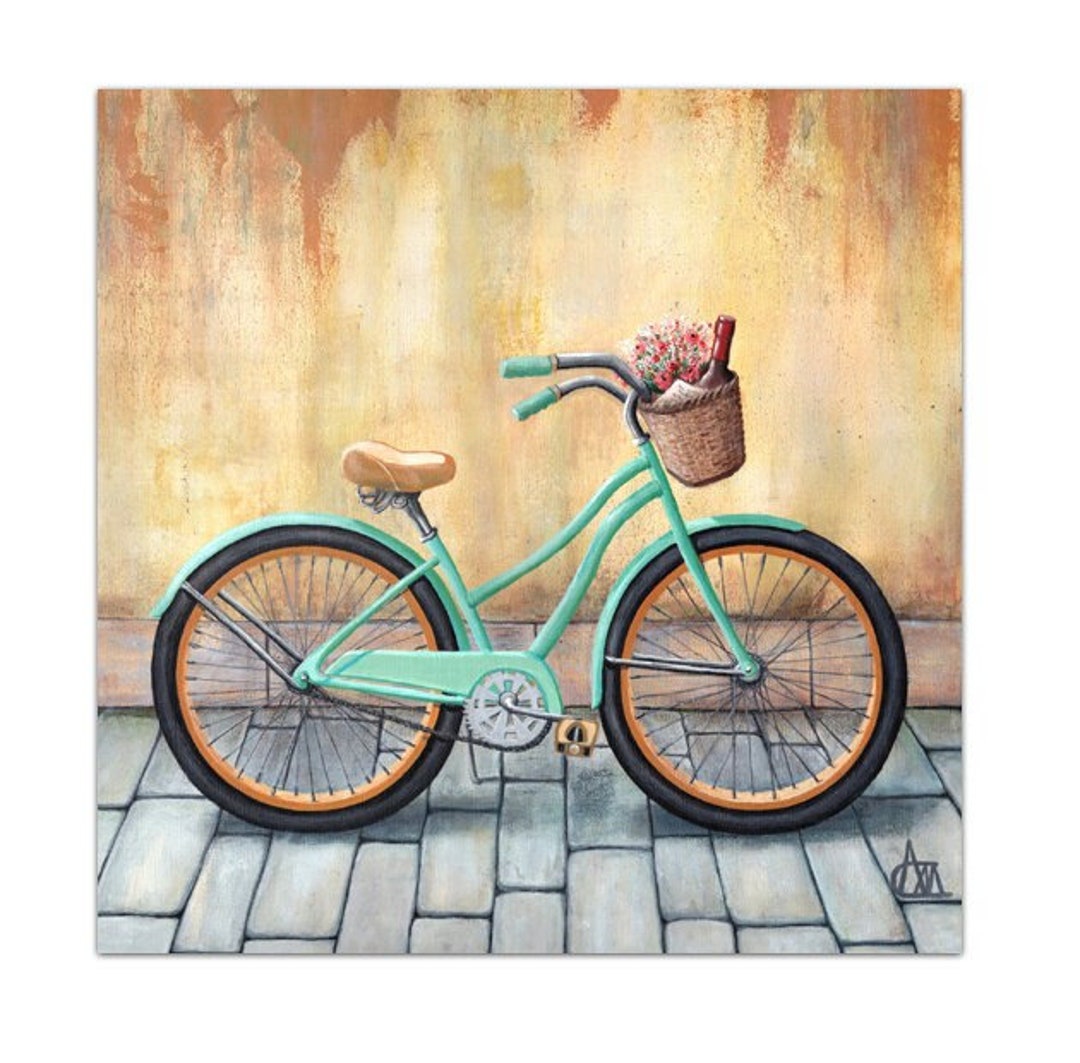 Bicycle Art 3x3 to 20x20, Aqua Bicycle Wall Art, Old World Decor Fine ...