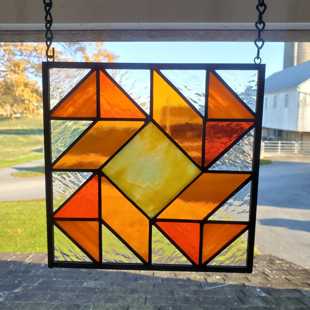 Orange Geometric Stained Glass Panel 8x8 - Etsy
