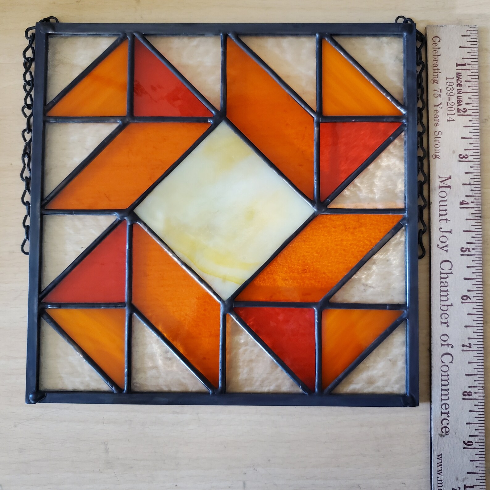 Orange Geometric Stained Glass Panel 8x8 - Etsy