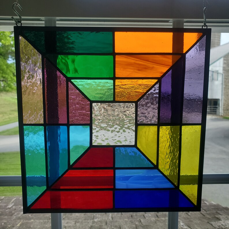 Rainbow Stained Glass Panel 10x10 - Etsy