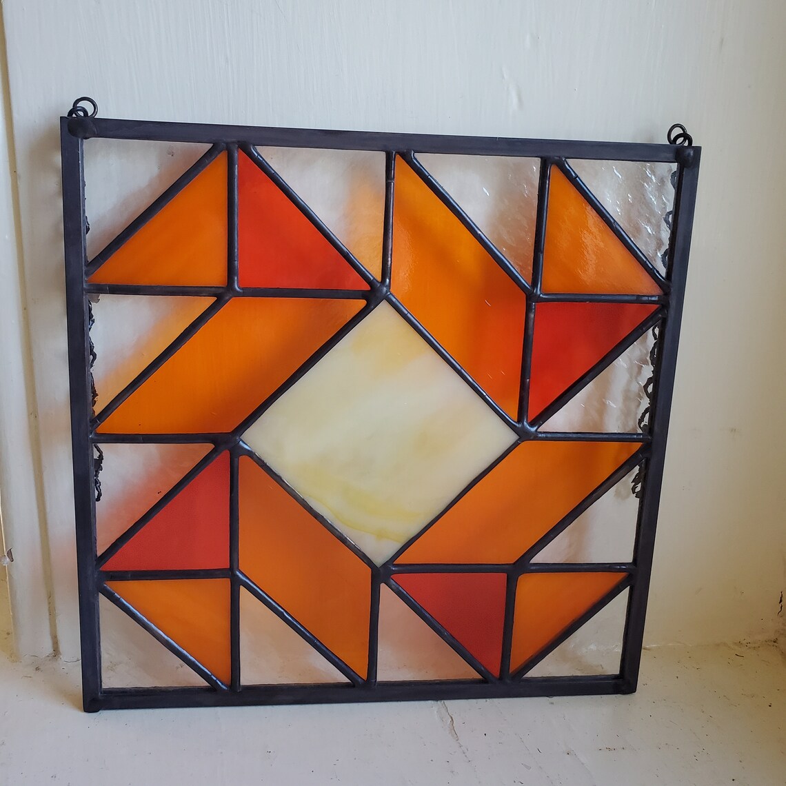 Orange Geometric Stained Glass Panel 8x8 - Etsy
