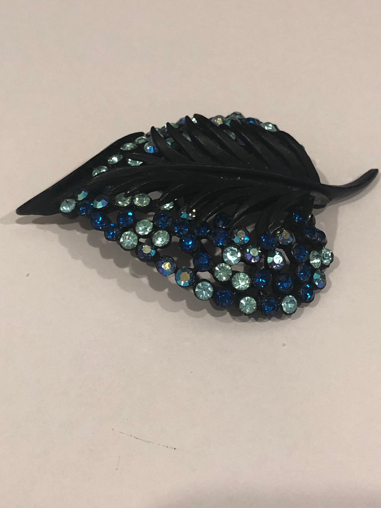 Rare VTG black matte blue crystal KARU signed Brooch Vintage | Etsy