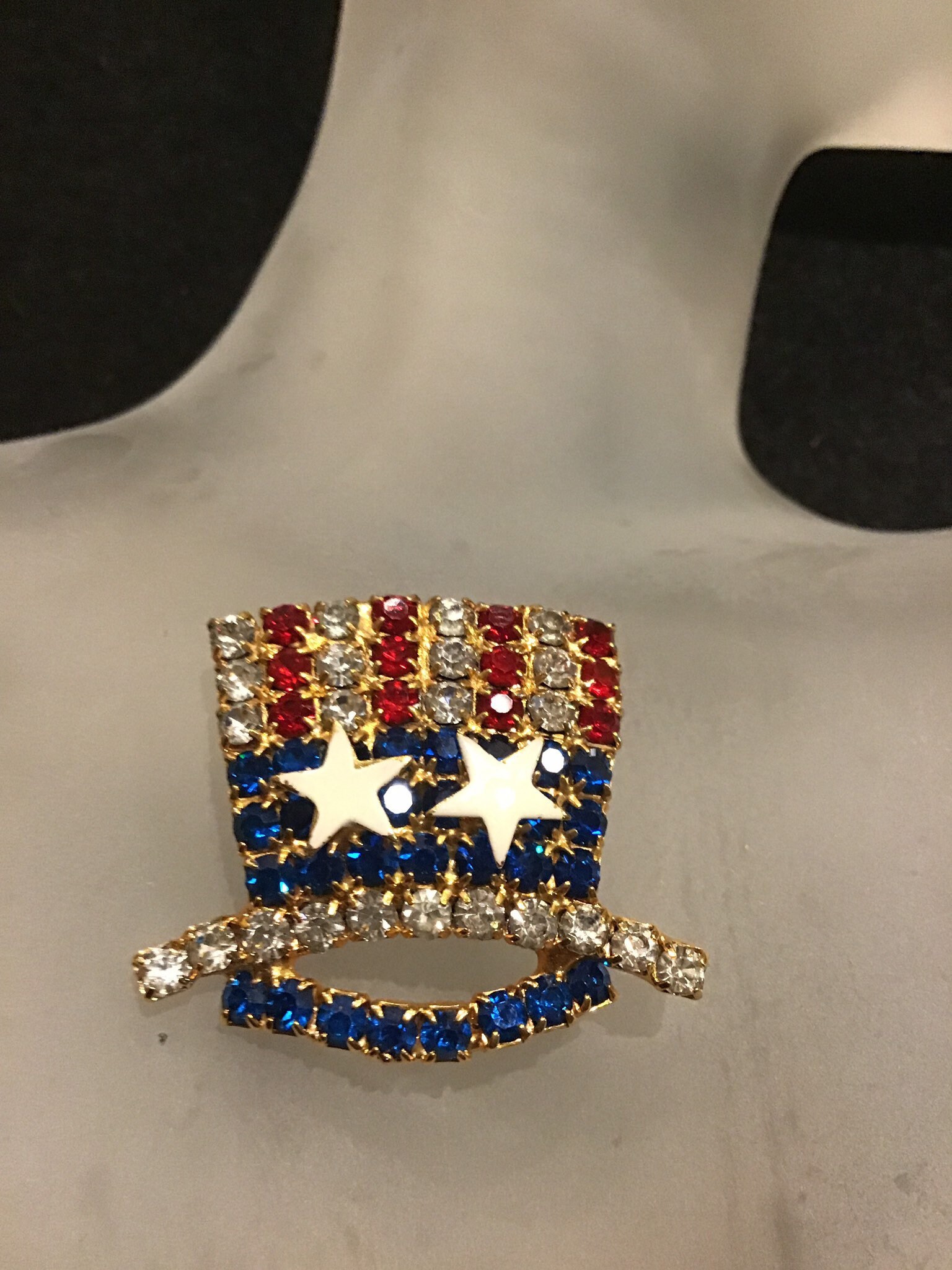Rare Vintage 1960s Uncle Sam Hat Pin Brooch With Red White Blue Sparkle ...