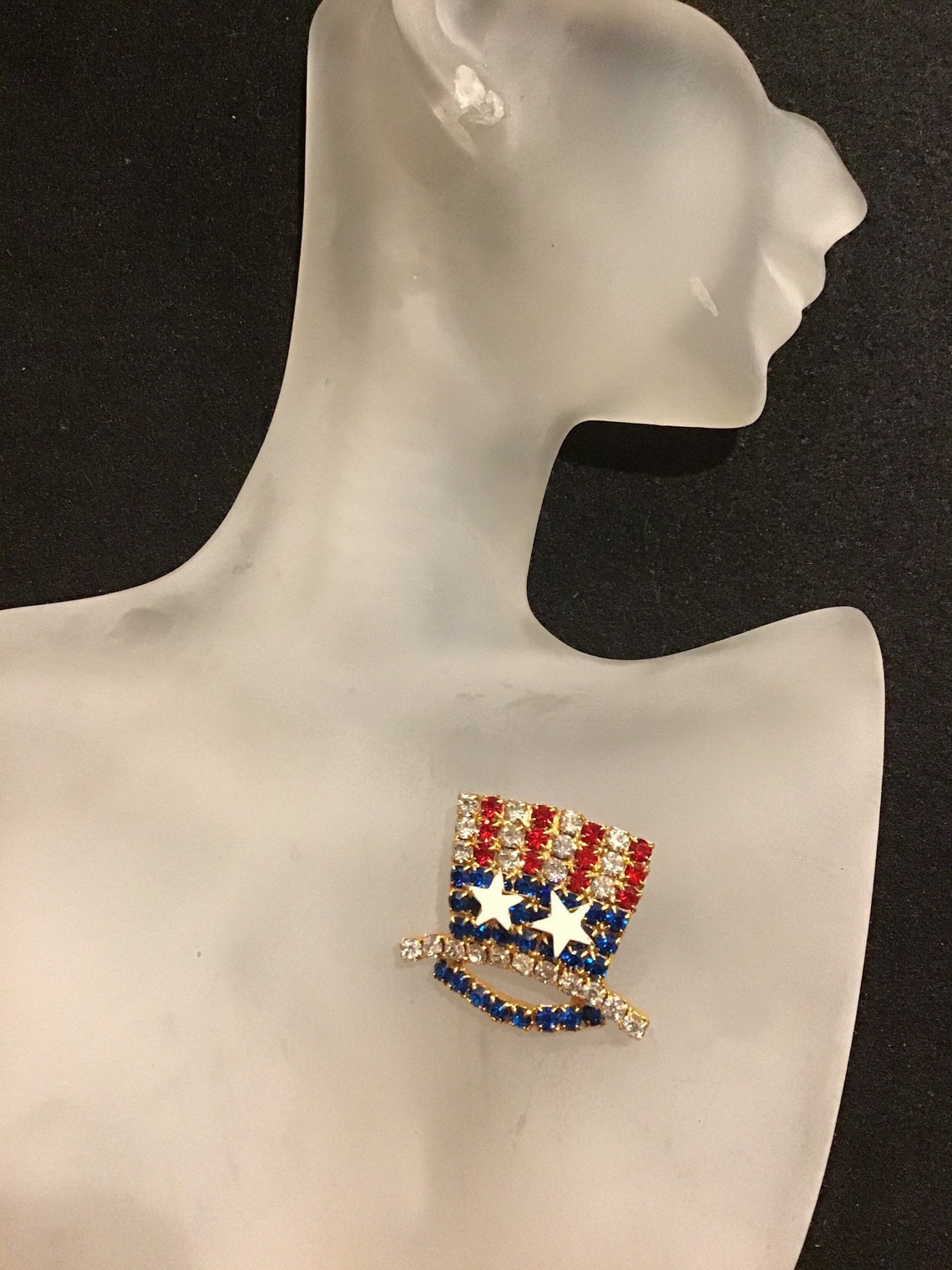 Rare Vintage 1960s Uncle Sam Hat Pin Brooch With Red White Blue Sparkle ...