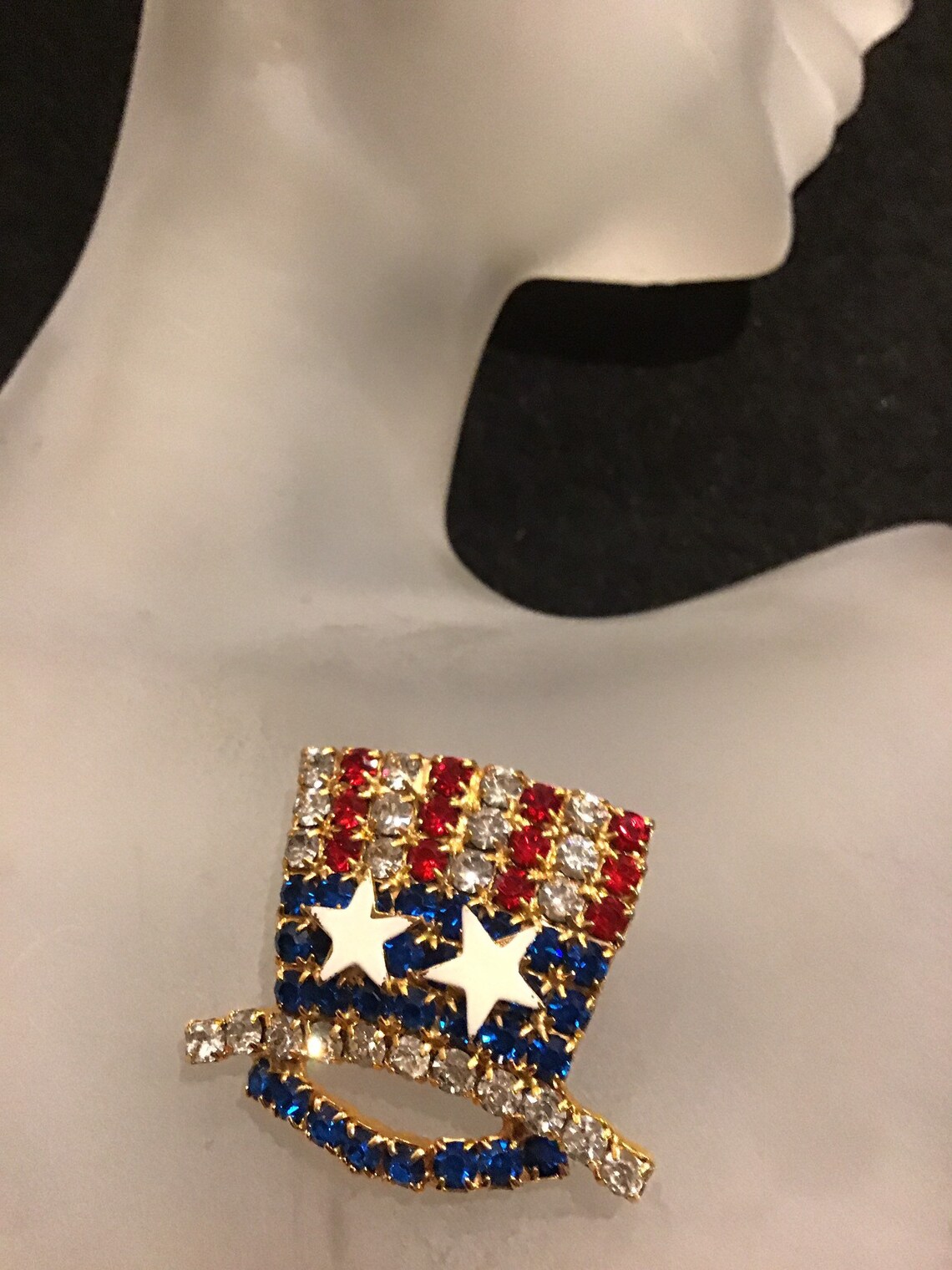 Rare Vintage 1960s Uncle Sam Hat Pin Brooch With Red White Blue Sparkle ...