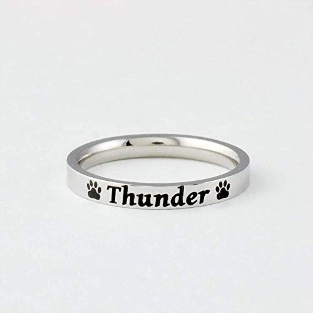 Dog Name Ring – Custom Stainless Steel Band, Pet Name Ring With Paw ...