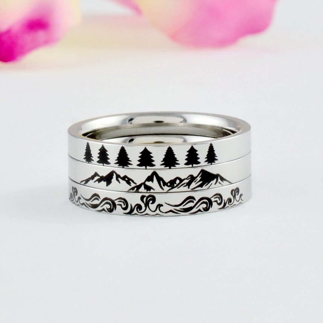 Nature Theme Ring - Choose Your Favorite: Pine Trees Mountain Waves ...