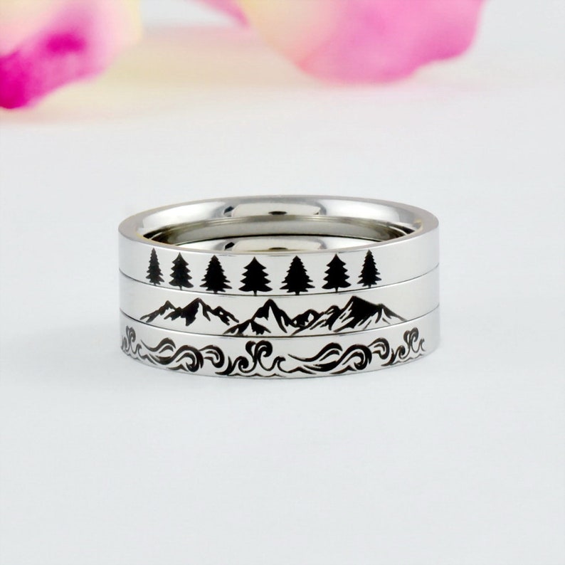 Nature Theme Ring Choose Your Favorite: Pine Trees Mountain | Etsy