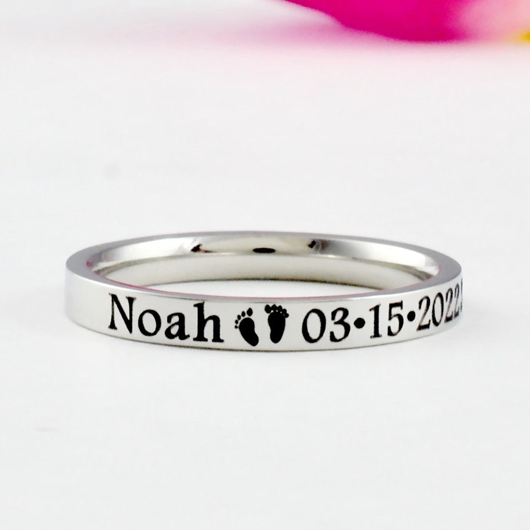 Baby Stats Ring - Dainty Stainless Steel Band Ring, Personalized New ...