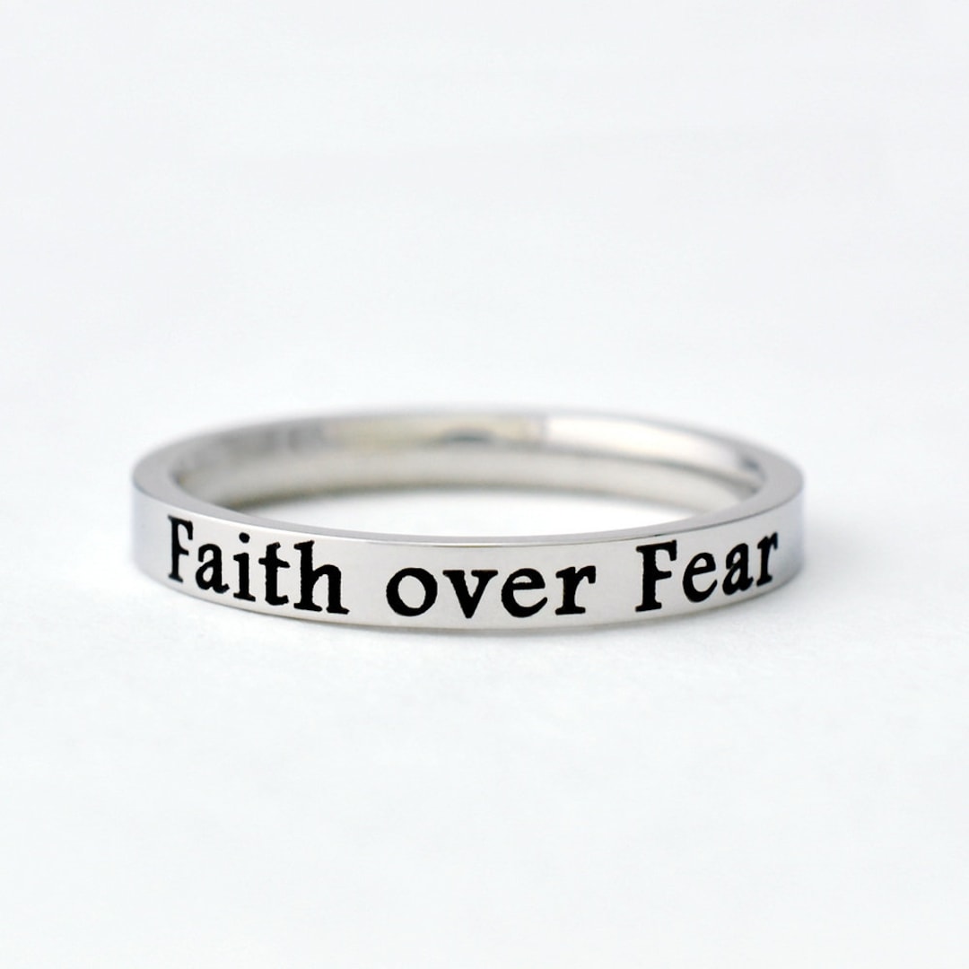 Faith Over Fear - Stainless Steel Band Ring, Christian Religious Quote ...