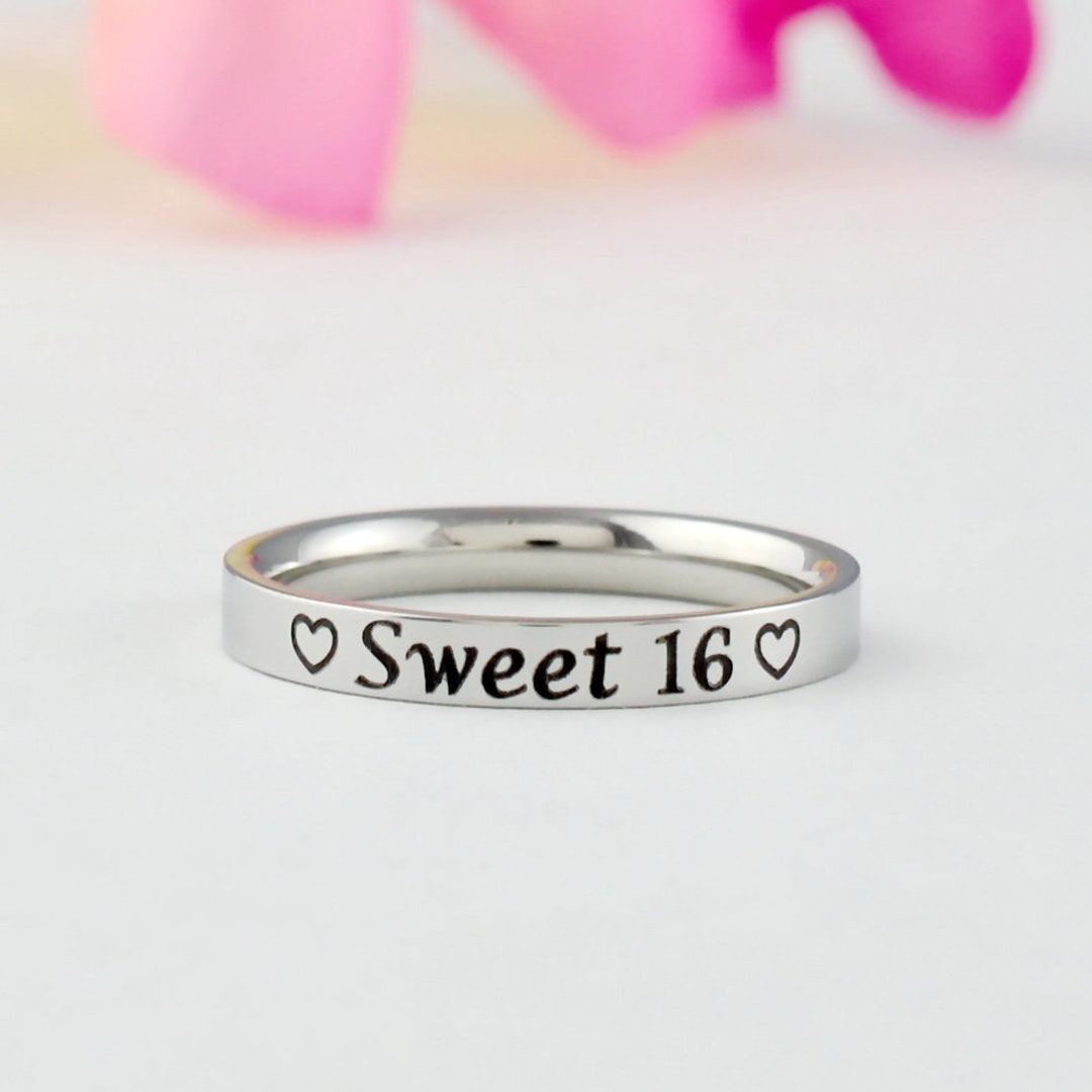 Sweet 16 - Stainless Steel Band Ring, 16th Birthday Gift, Sweet Sixteen ...