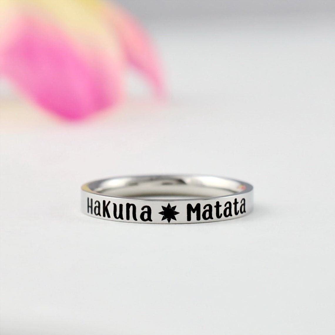 Hakuna Matata - Dainty Stainless Steel Stacking Band Ring, Star Ring ...