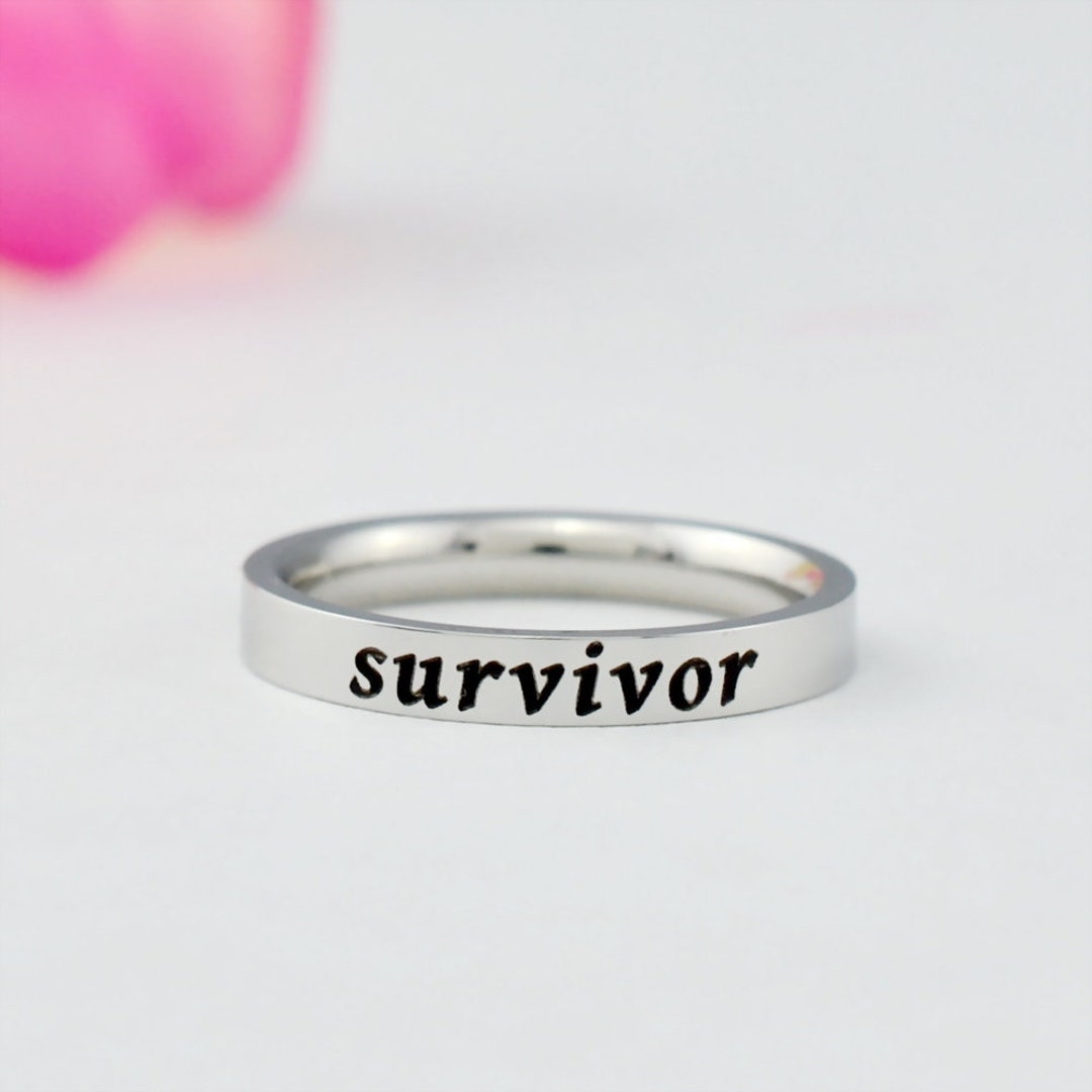 Survivor Engraved Stainless Steel Ring, Minimalist Band, Strength and ...