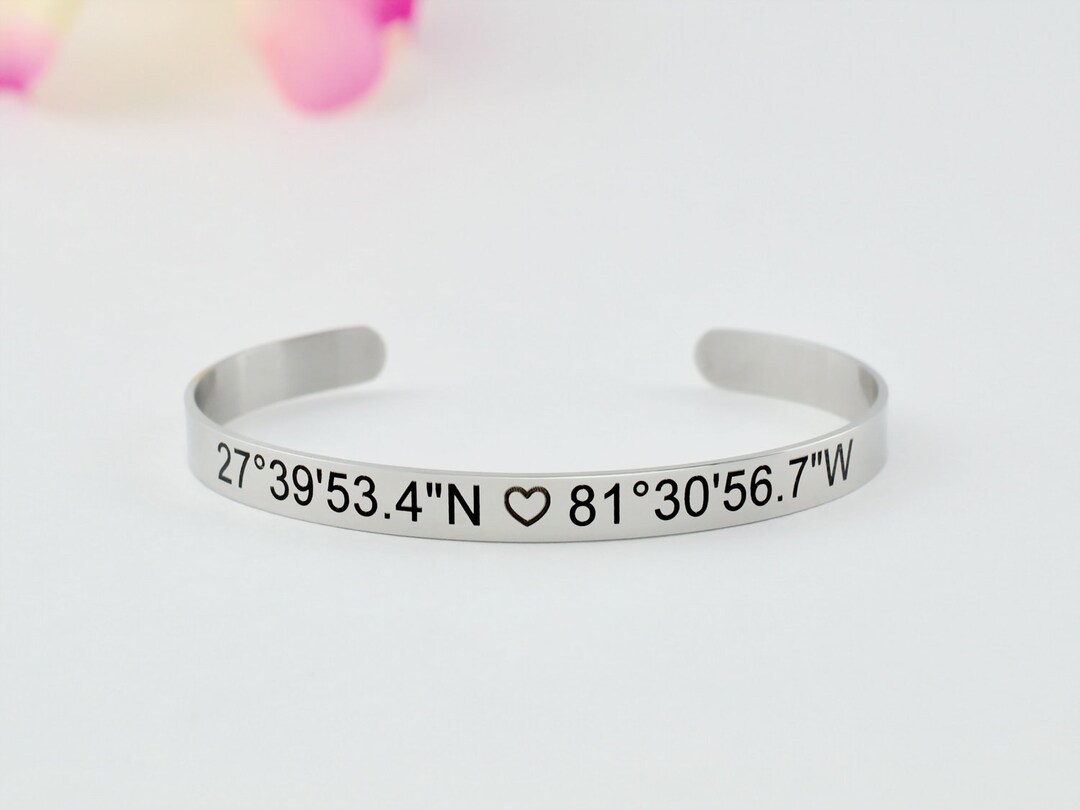 Latitude Longitude Coordinates - Custom Stainless Steel Cuff Bracelet ...