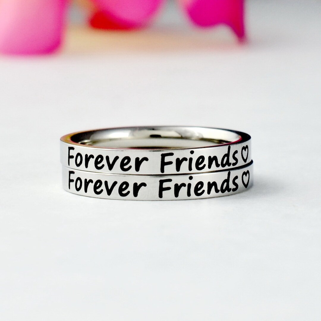 Forever Friends - Dainty Stainless Steel Stacking Band Ring Set of 2 ...
