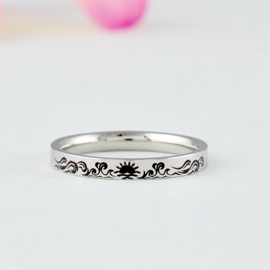 Waves Sunset (sunrise) Ring - Stainless Steel Band Ring, Outdoor Travel ...