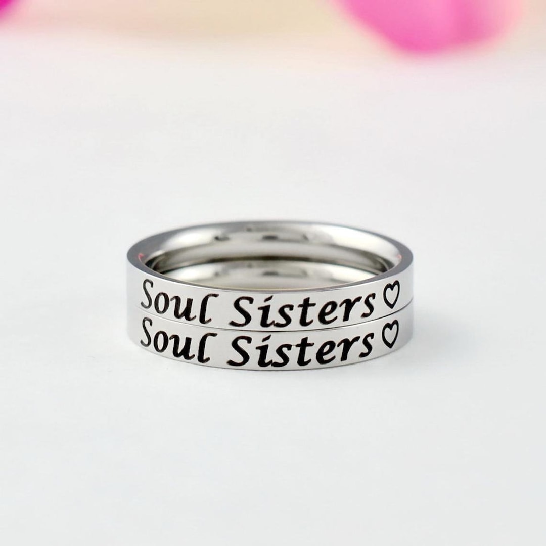 Soul Sisters Stainless Steel Band Ring Set of 2, Matching Friendship ...