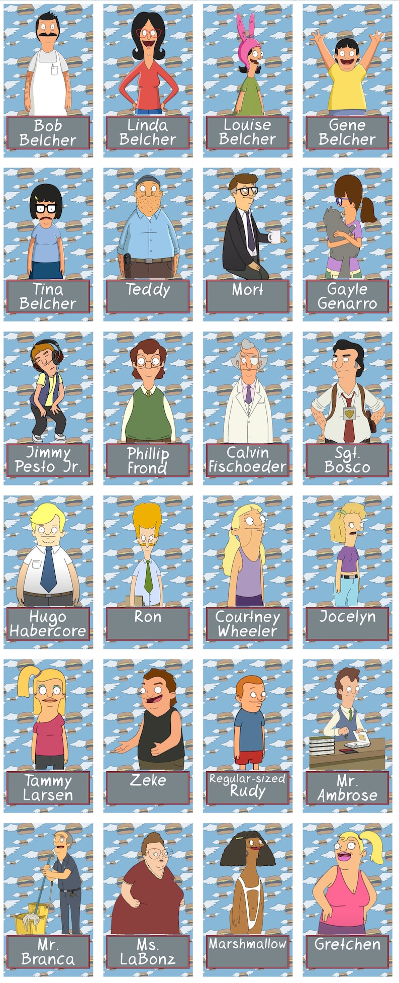 Burger Family Themed - Starter Pack - Printable Guess Who? Cards - Etsy