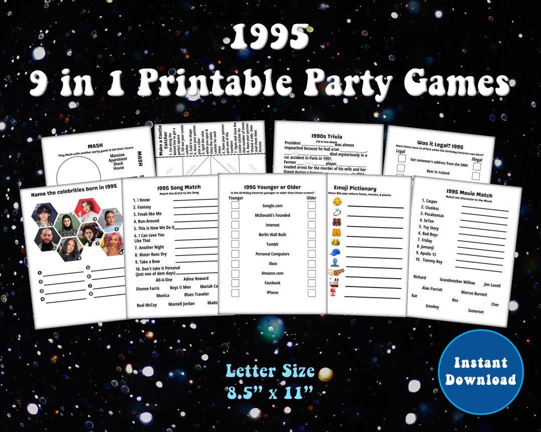 Back in 1995 Printable Party Games Bundle - Etsy