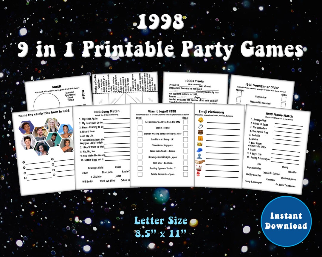 Back in 1998 Printable Party Games Bundle - Etsy