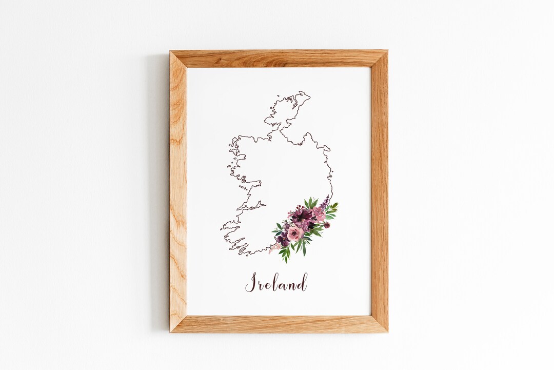 Ireland Shape Map Irish Floral Outline Map Print Travel Poster 11x8.5 ...