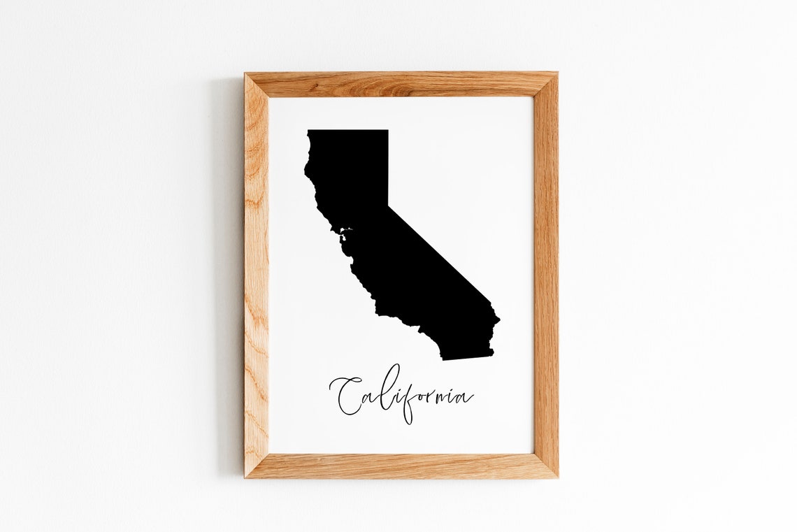 California Shape Minimalist Print Black California State | Etsy