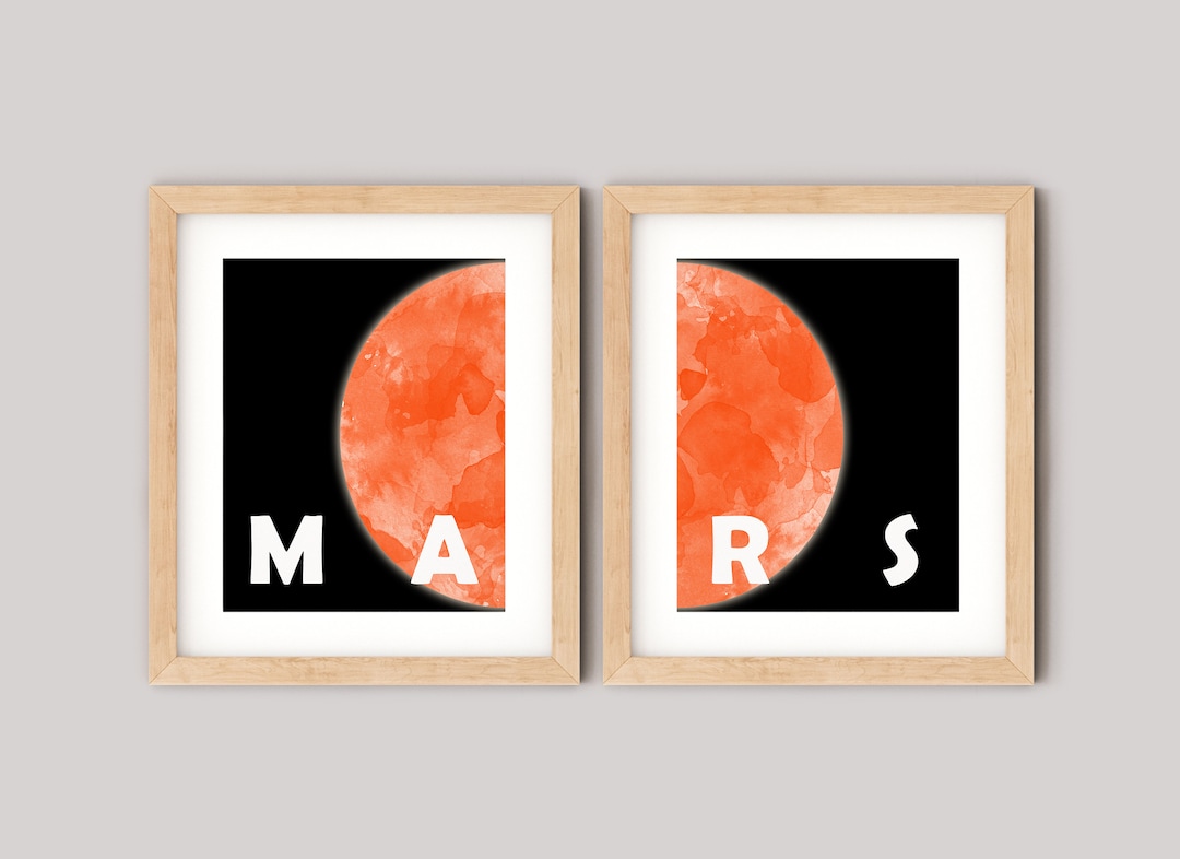 Mars Planet Poster Set Set of 2 Space Prints Space Travel Art Print ...
