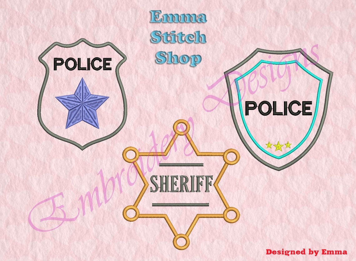 Set Police Badge Applique Embroidery Designs Sheriff Badge - Etsy