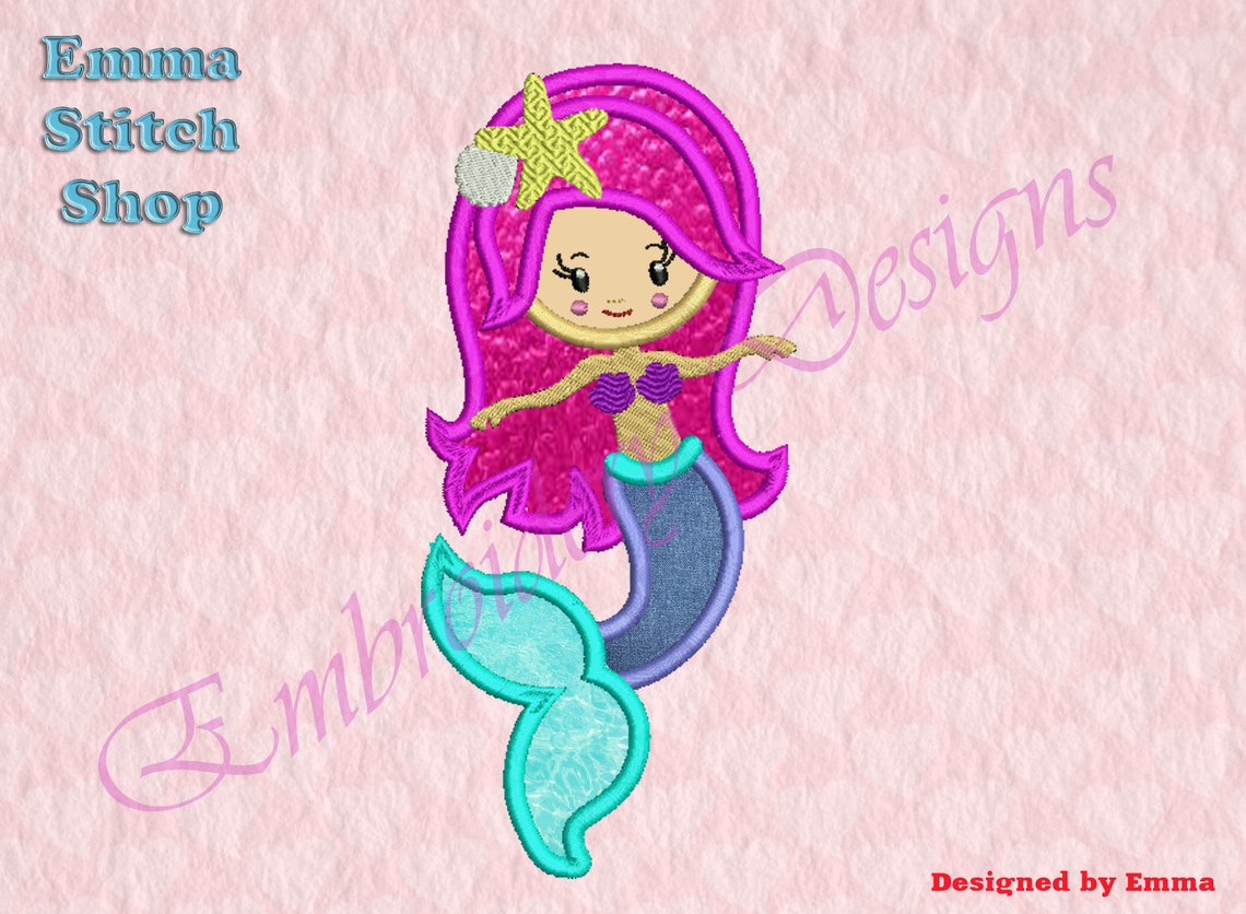 Cute Little Mermaid Applique Embroidery Designs, Mermaid Embroidery ...