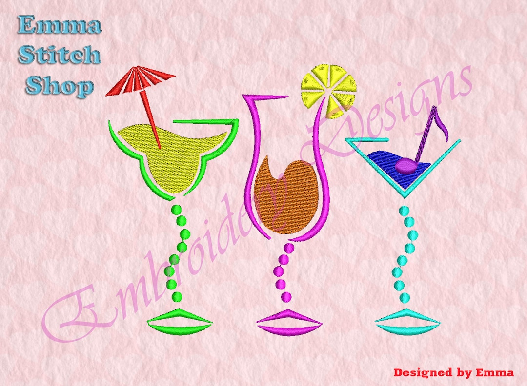 Cocktail Set Fill Embroidery Designs, Cocktail Embroidery Designs ...