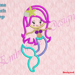 Cute Little Mermaid Applique Embroidery Designs, Mermaid Embroidery ...