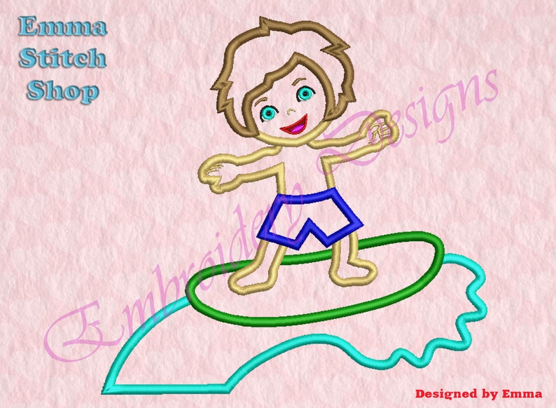 Surfer Boy Applique Embroidery Designs Surfer Embroidery | Etsy