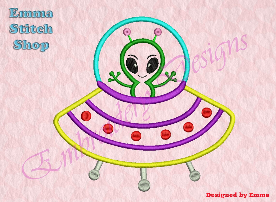 Alien Applique Embroidery Designs Green Spaceman Embroidery - Etsy