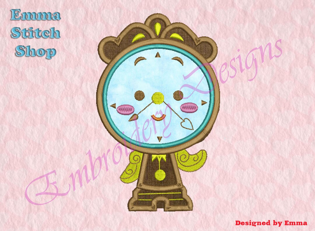 Cogsworth Clock Applique Embroidery Designs, Cartoon Clock Machine ...