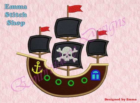 Pirate ship Machine Applique Embroidery Designs Pirate | Etsy