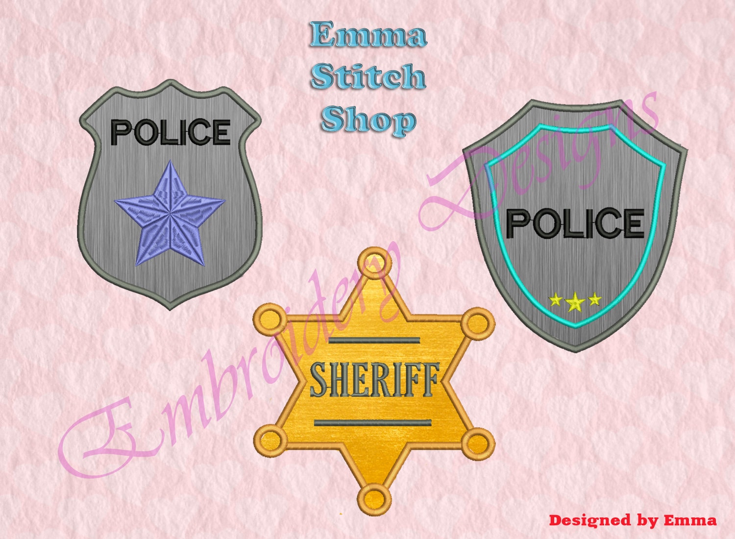 Set Police Badge Applique Embroidery Designs, Sheriff Badge Embroidery ...