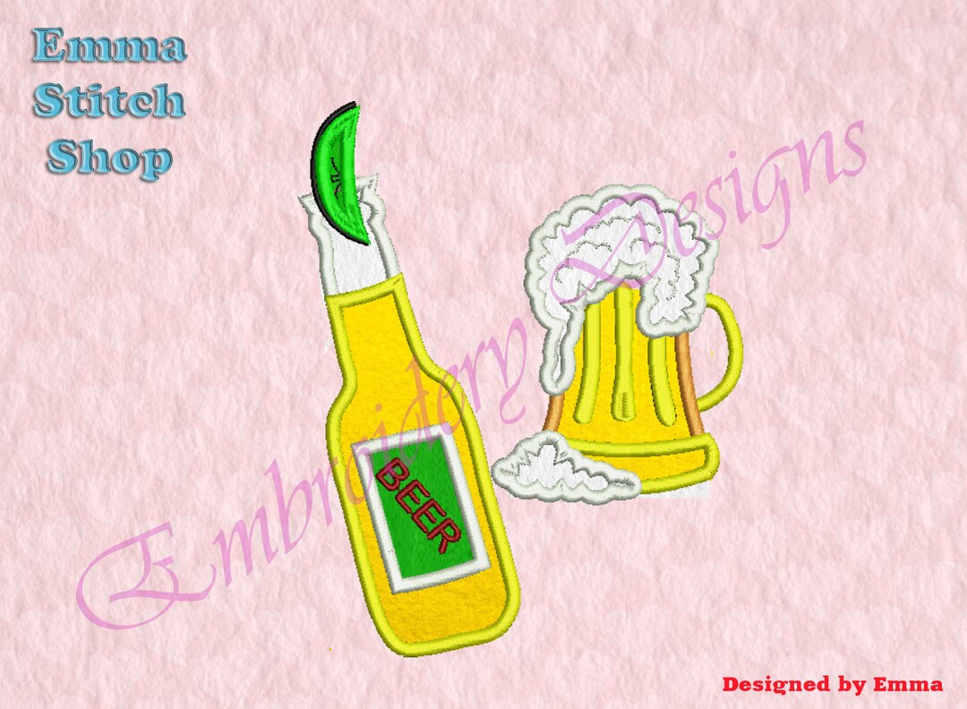 Glass of Beer Applique Embroidery Designs, Beer and Glass Machine ...