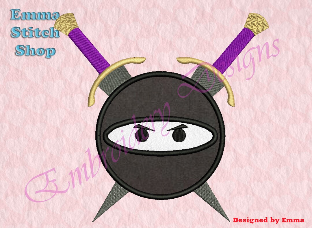 Ninja Face Applique Embroidery Designs, Black Ninja Head Embroidery ...