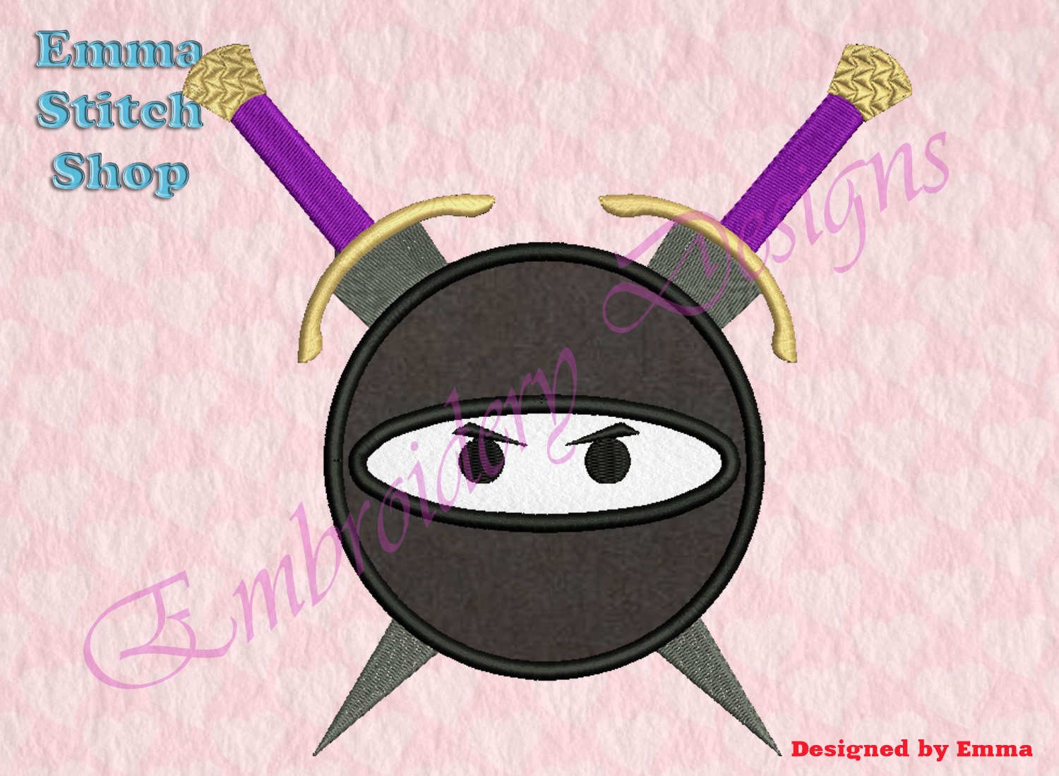 Ninja face Applique Embroidery Designs Black ninja head | Etsy