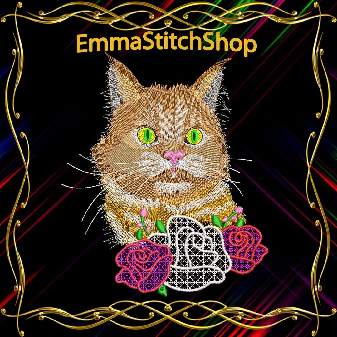 Cat Stitch Machine Embroidery Designs Cat Rose Machine Embroidery ...