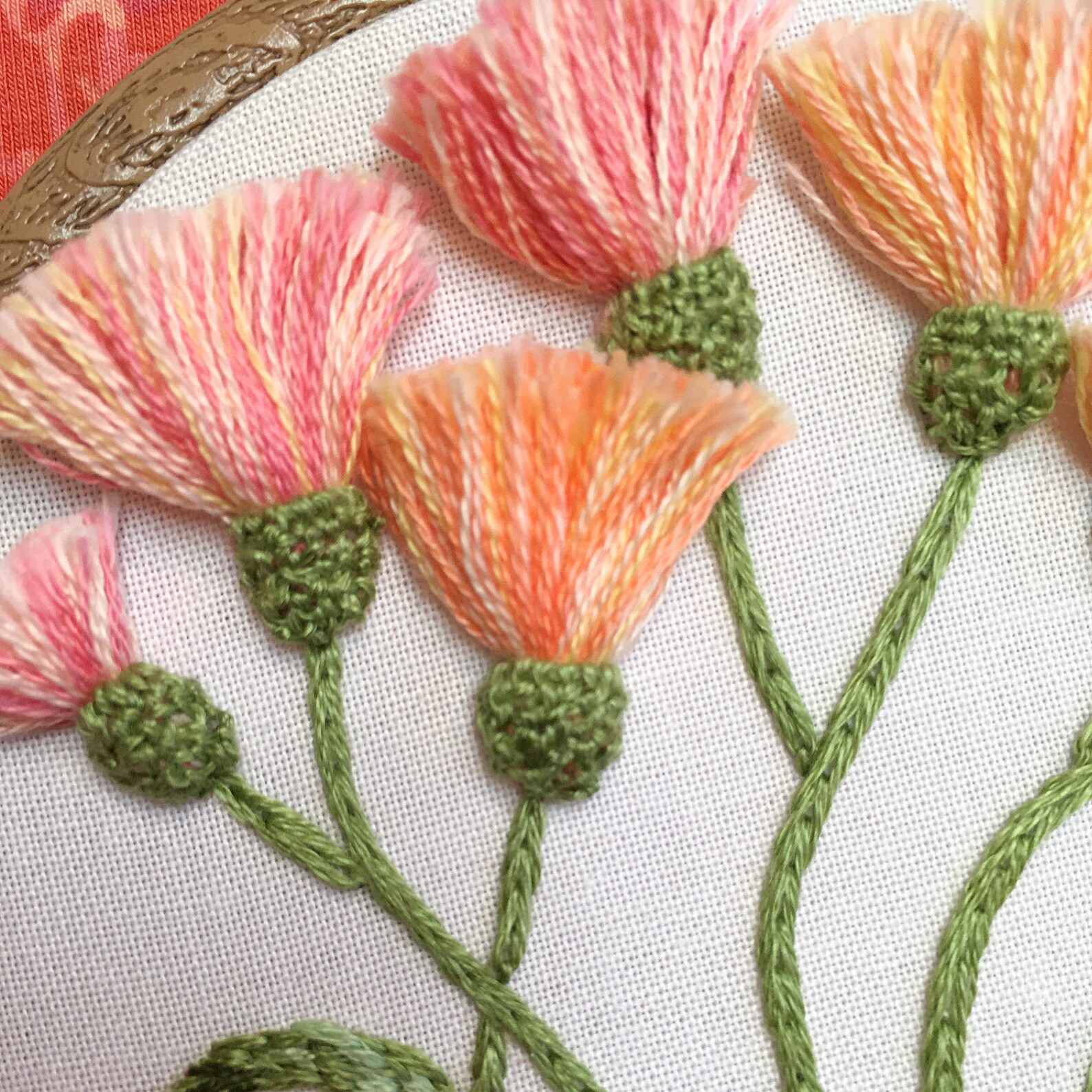 Spring Flowers Embroidery Pink and Orange Embroidered | Etsy